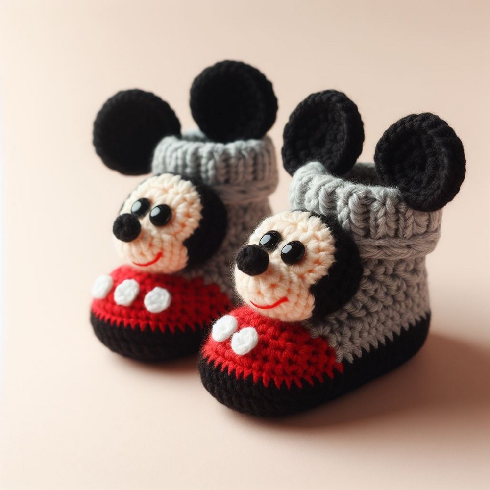 Mickey Mouse Baby Bootie Crochet Step By Step Pattern - Yours Patterns