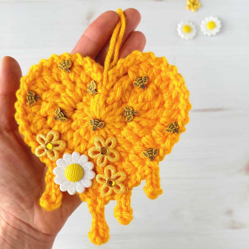 Crochet Honey Heart Ornament - Yours Patterns