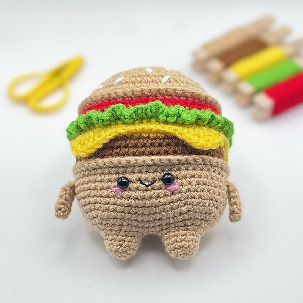 Crochet Hamburger Cheeseburger Pattern - Yours Patterns