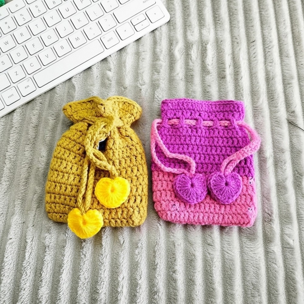 Chic Crochet Heart Drawstring Pouch Pattern Keep Trinkets Safe - Yours ...