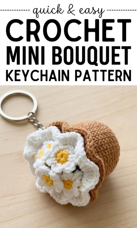 Free Crochet Mini Flower Bouquet Keychain Pattern for Keys - Yours Patterns